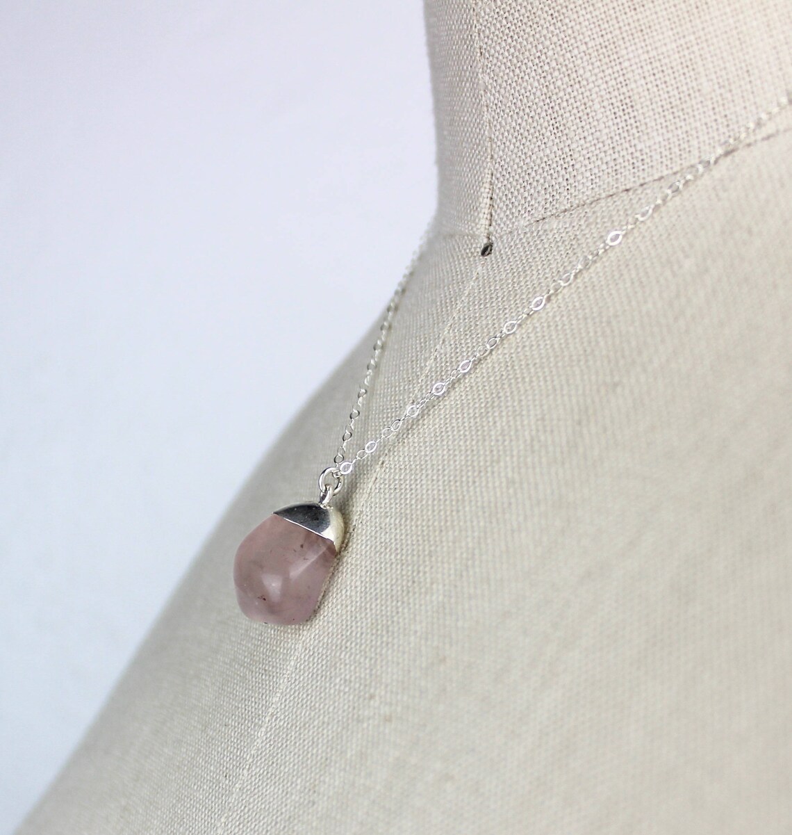 Pale Pink Rose Quartz Tumbled Crystal Pendant Handmade Silver | Etsy