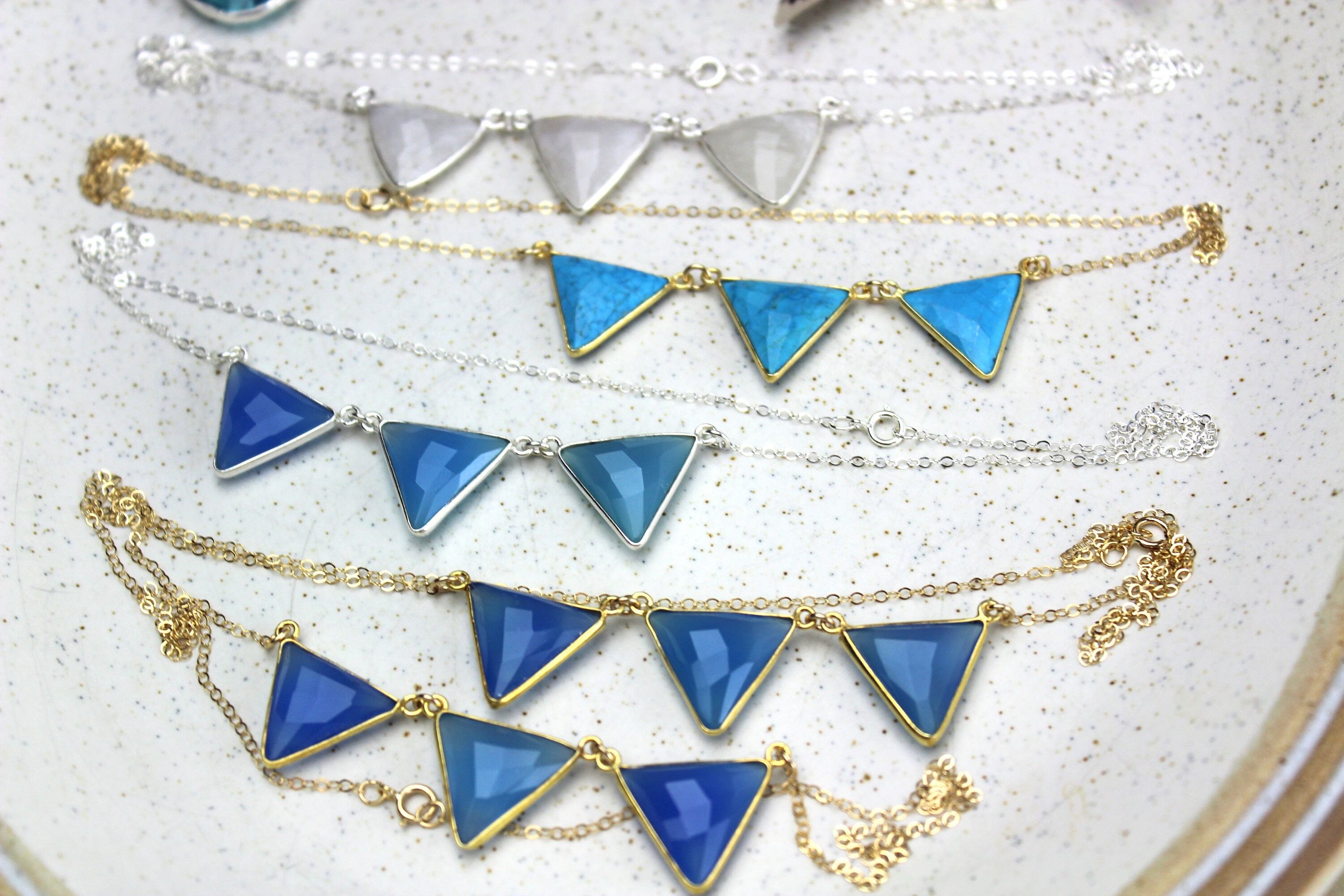 Rainbow Moonstone Triangle Trio Pennant Necklace Handmade - Etsy Denmark