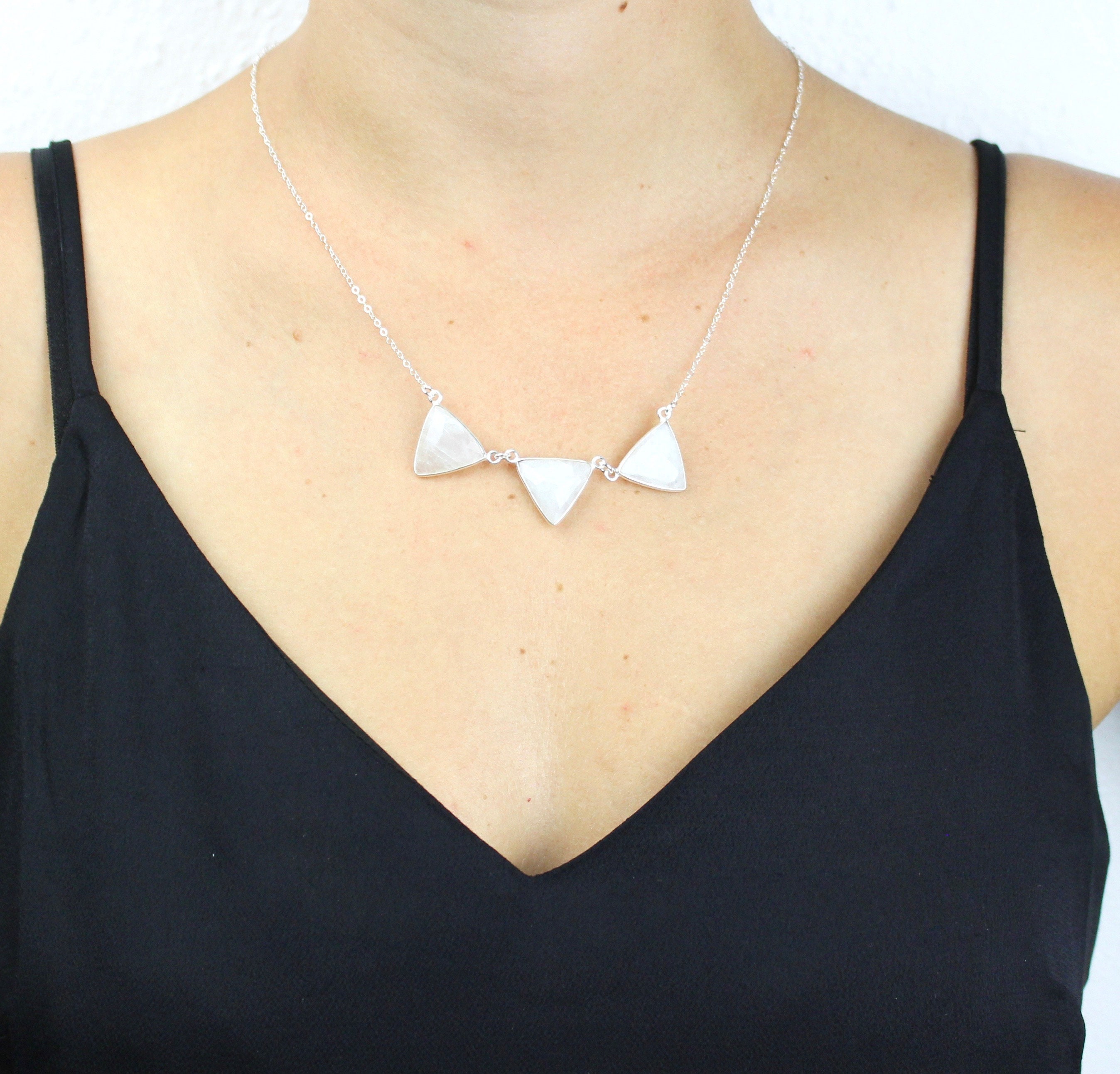 Rainbow Moonstone Triangle Trio Pennant Necklace Handmade - Etsy Denmark