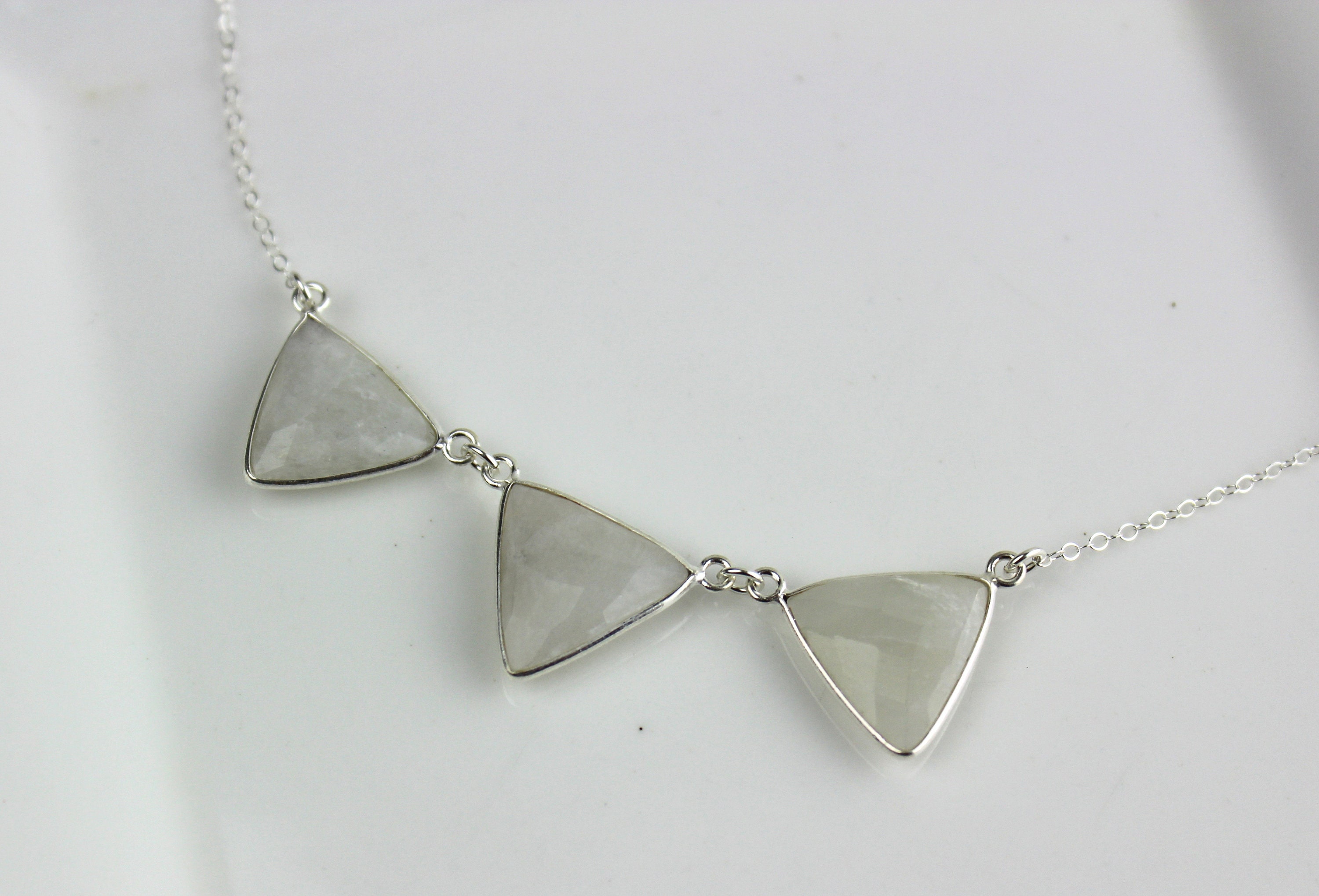 Rainbow Moonstone Triangle Trio Pennant Necklace Handmade - Etsy Denmark