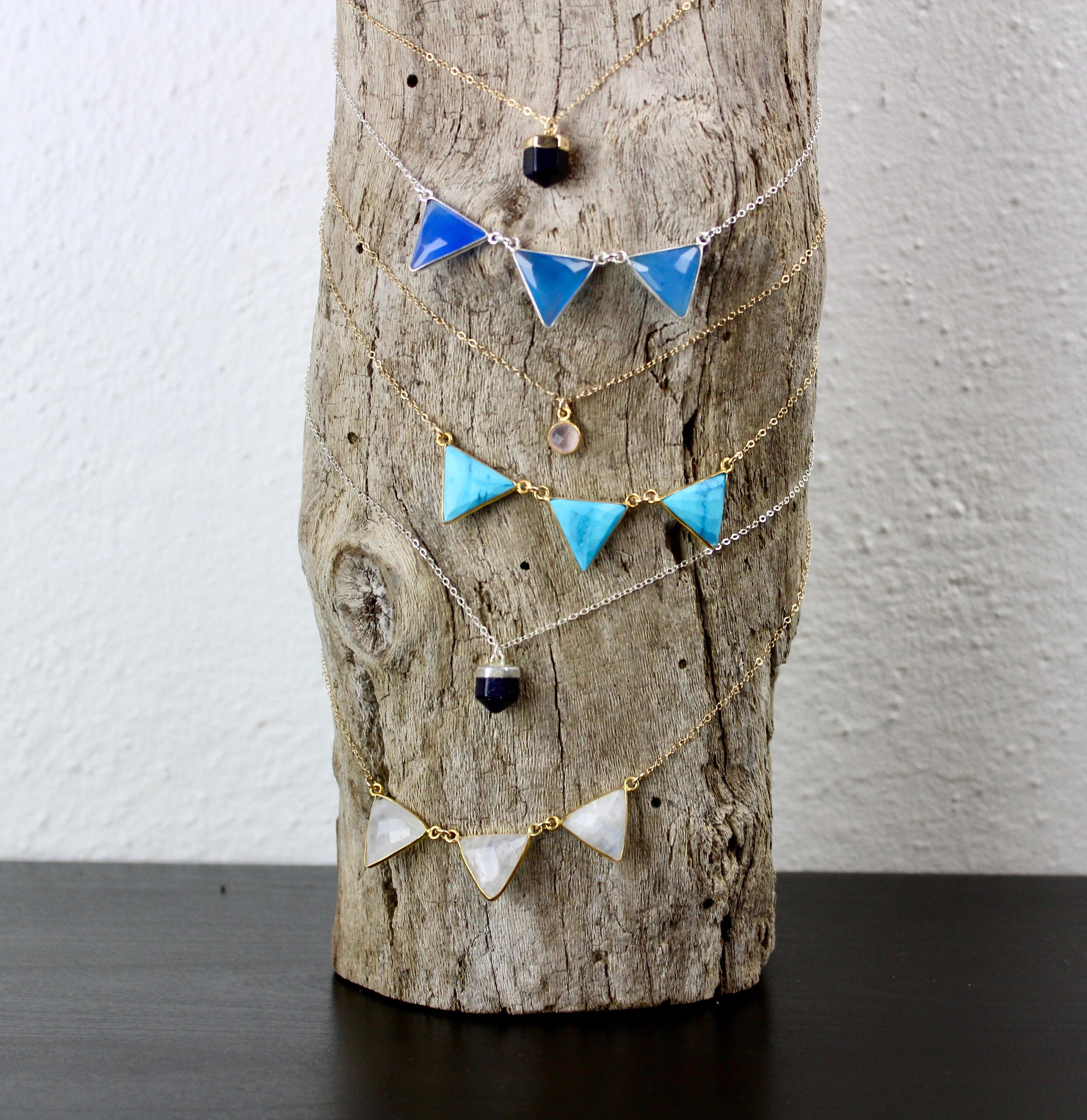 Rainbow Moonstone Triangle Trio Pennant Necklace Handmade - Etsy Denmark