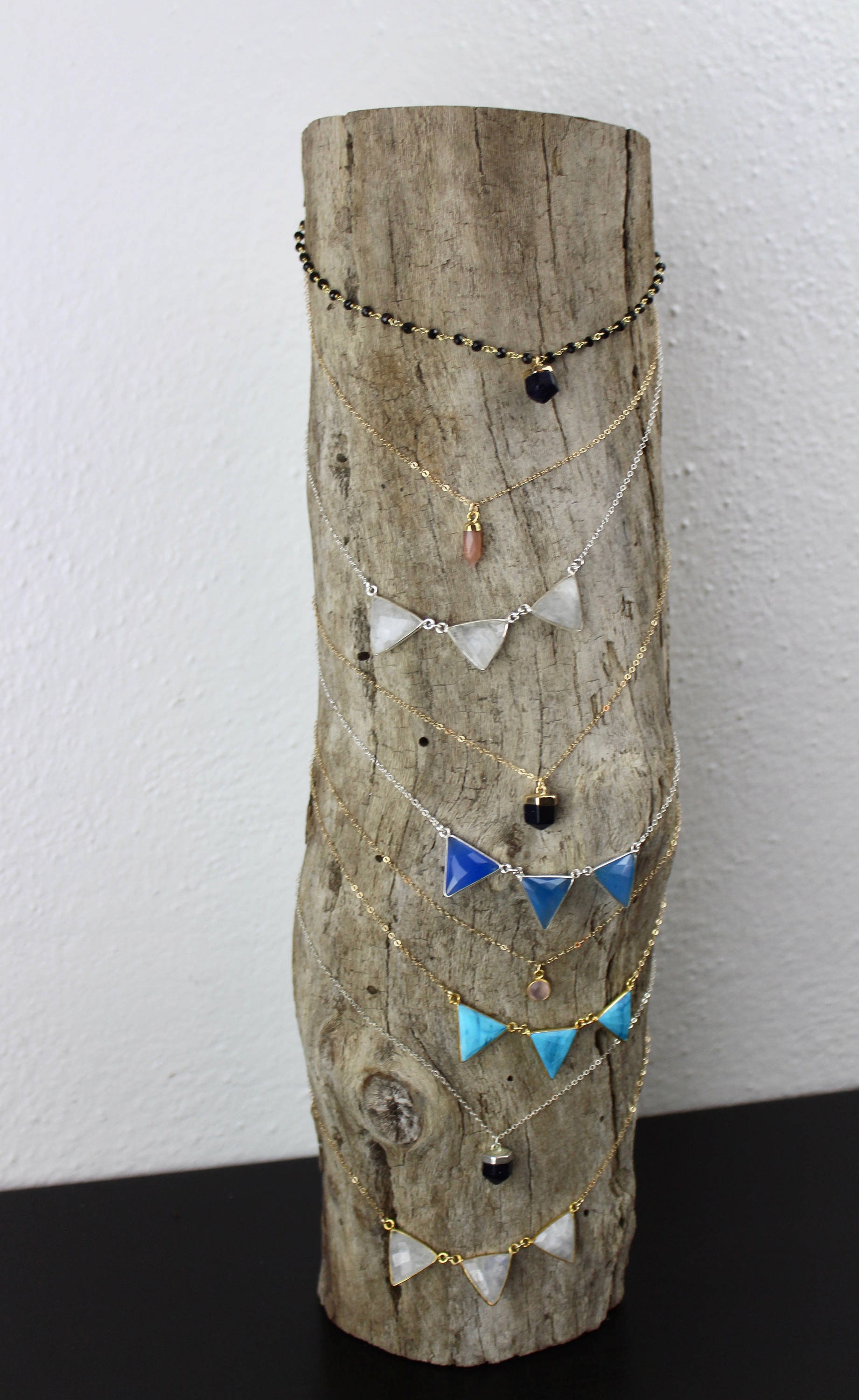 Rainbow Moonstone Triangle Trio Pennant Necklace Handmade - Etsy Denmark