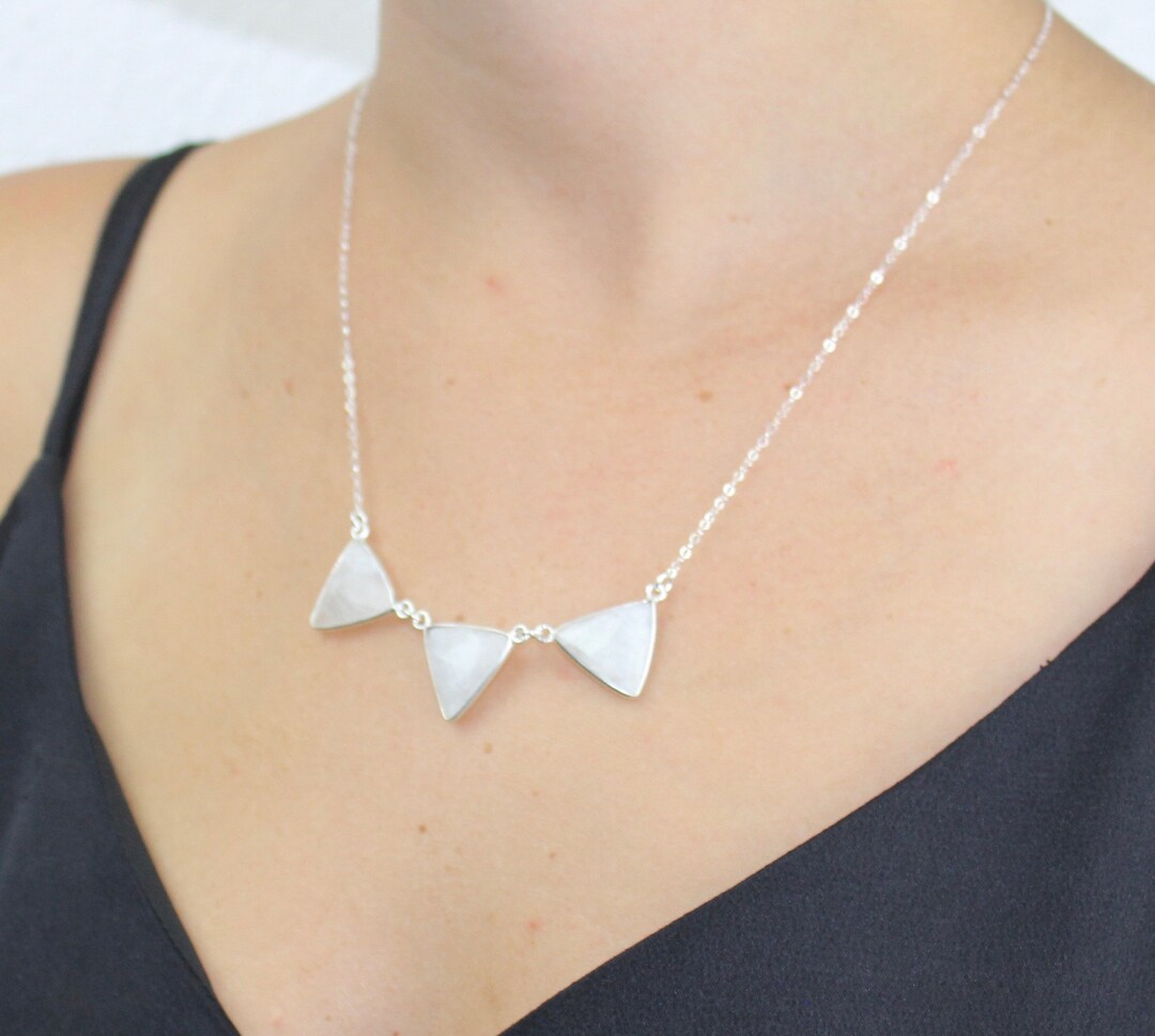 Rainbow Moonstone Triangle Trio Pennant Necklace, Handmade Geometric ...