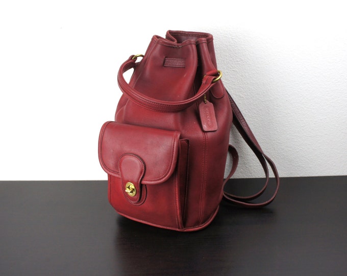 Vintage Coach Drawstring Duffle Sling Backpack Red Leather - Etsy