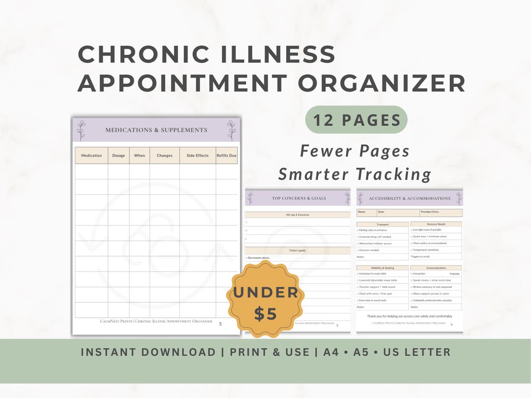 Chronic Illness Appointment Organizer: Medical Visit Planner (printable ...