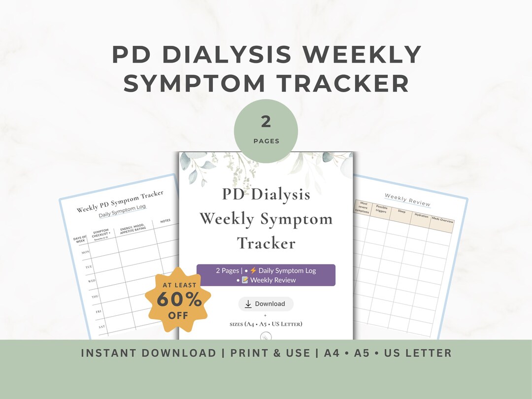 PD Dialysis Weekly Symptom Tracker | Printable Dialysis Wellness Log ...
