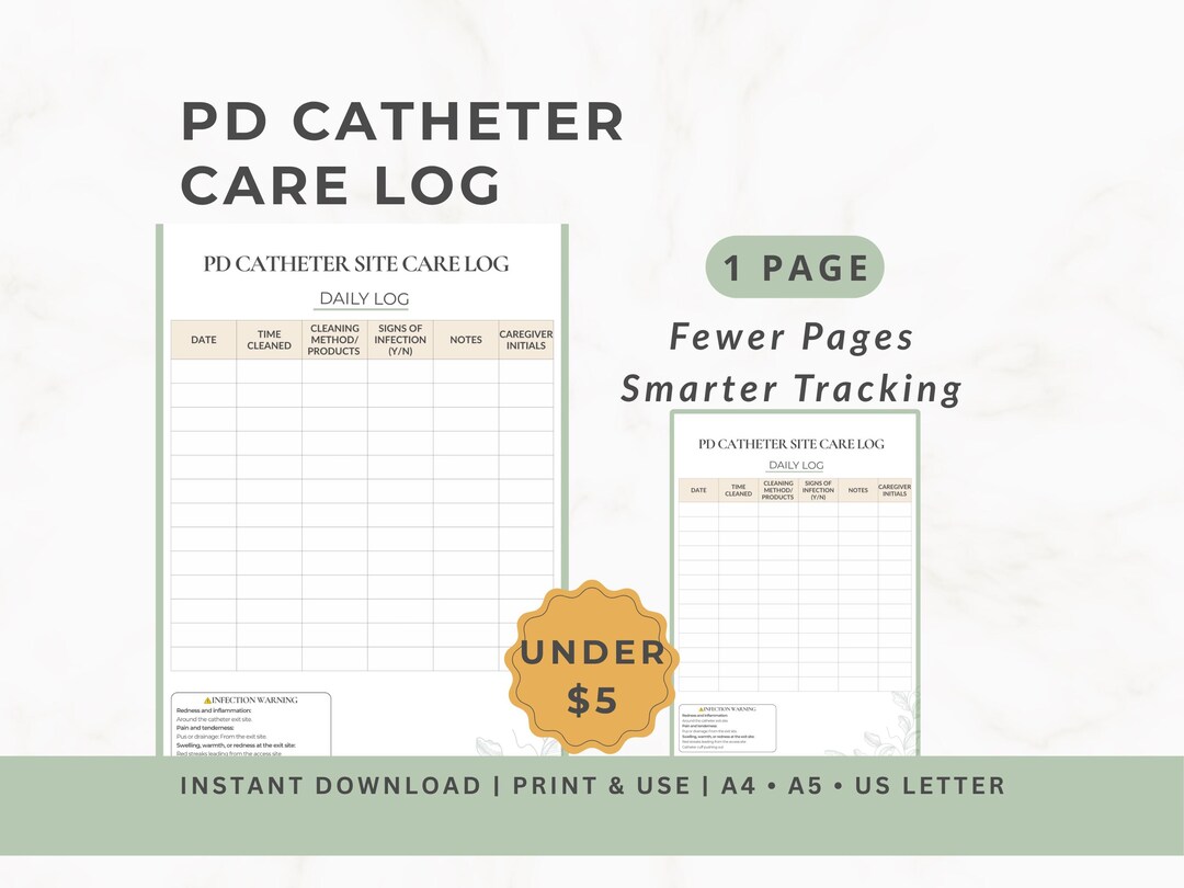 PD Catheter Care Log | Hygiene & Infection Tracker (printable / Tablet ...