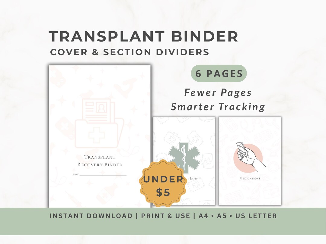 Transplant Binder Cover & Section Dividers | Printable PDF Set for ...