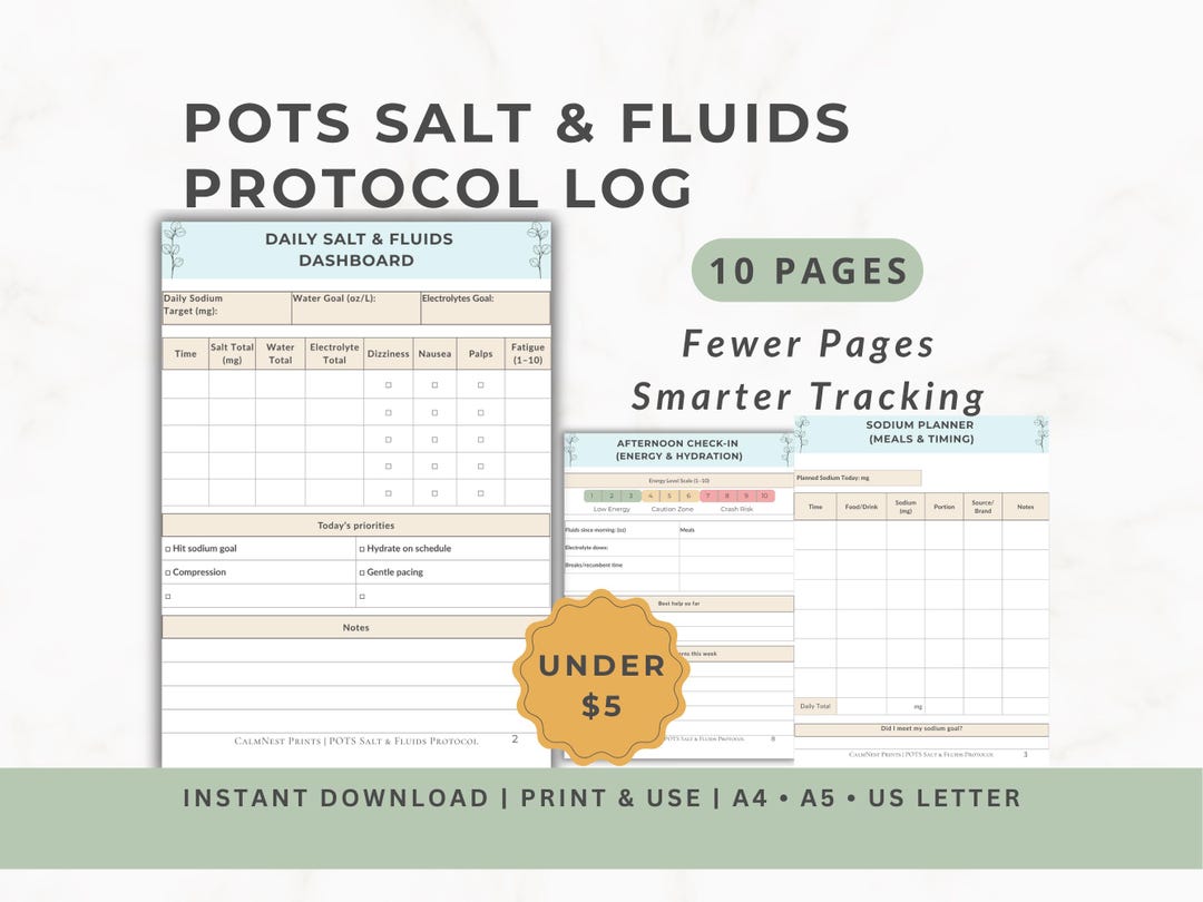 POTS Salt & Fluids Protocol Log | Dysautonomia Daily Tracker (printable ...