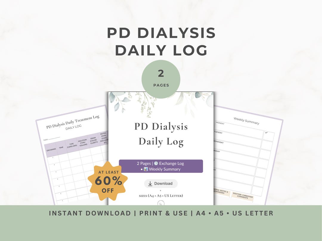 PD Dialysis Daily Log | Printable CAPD APD Treatment Tracker. Kidney ...