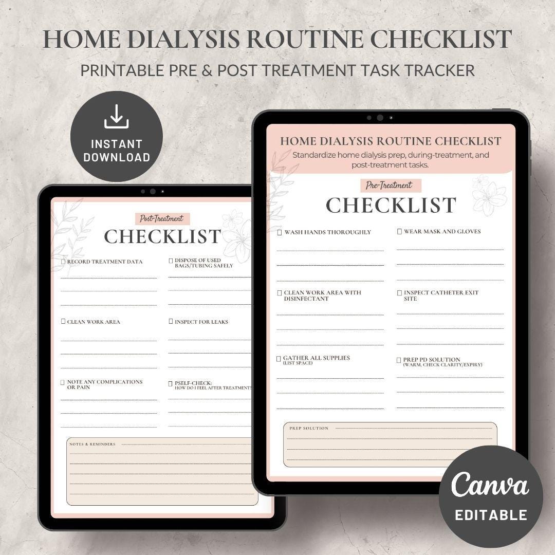 Home Dialysis Checklist | Printable Pre & Post Treatment Tasks - Etsy