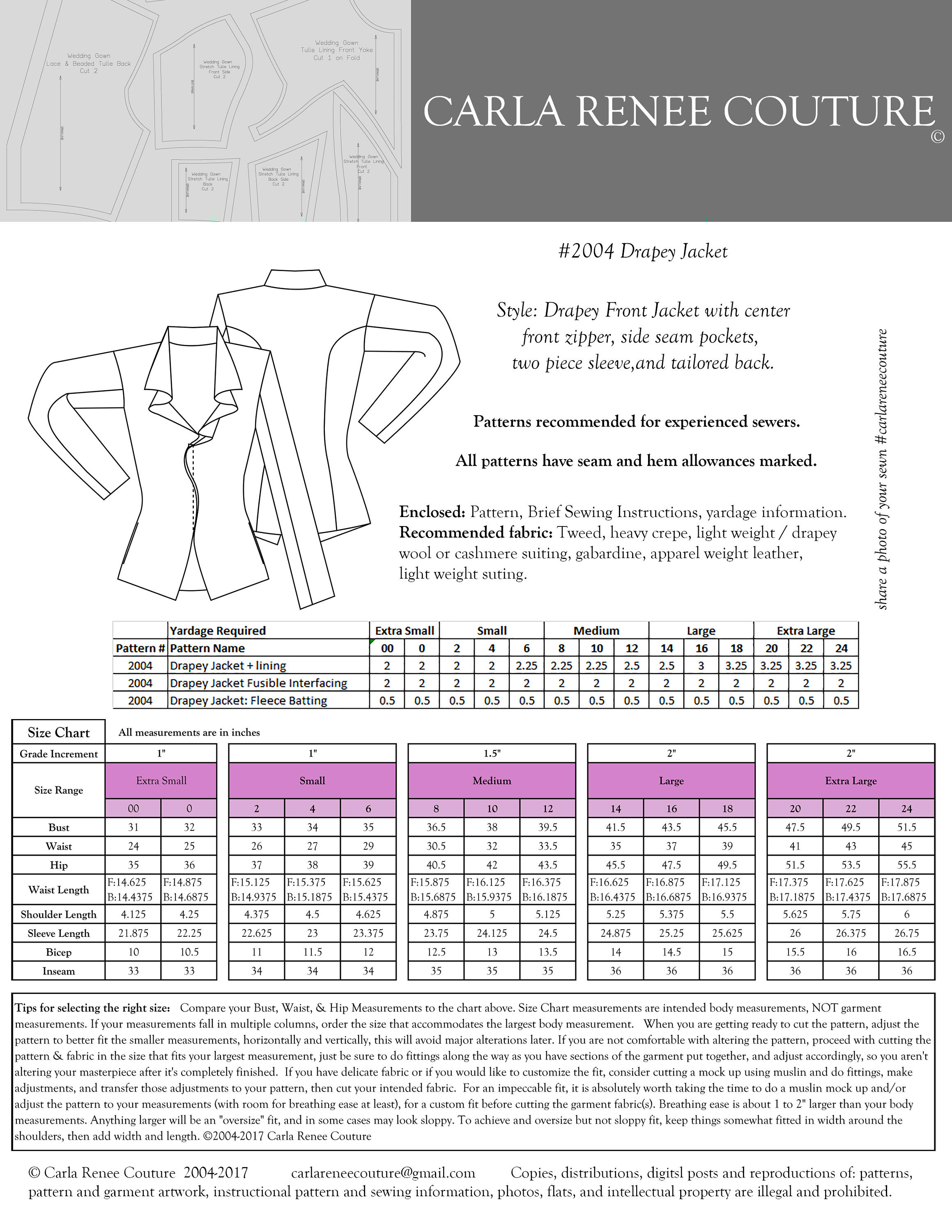 Sewing Pattern for Drape Collar Jacket Available in Sizes 00 to 24 - Etsy