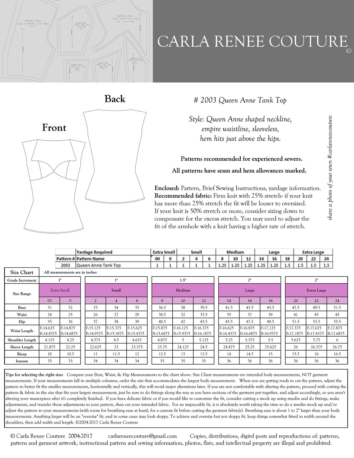 Sewing Pattern for Queen Anne Neckline Knit Tank Top: Available in ...