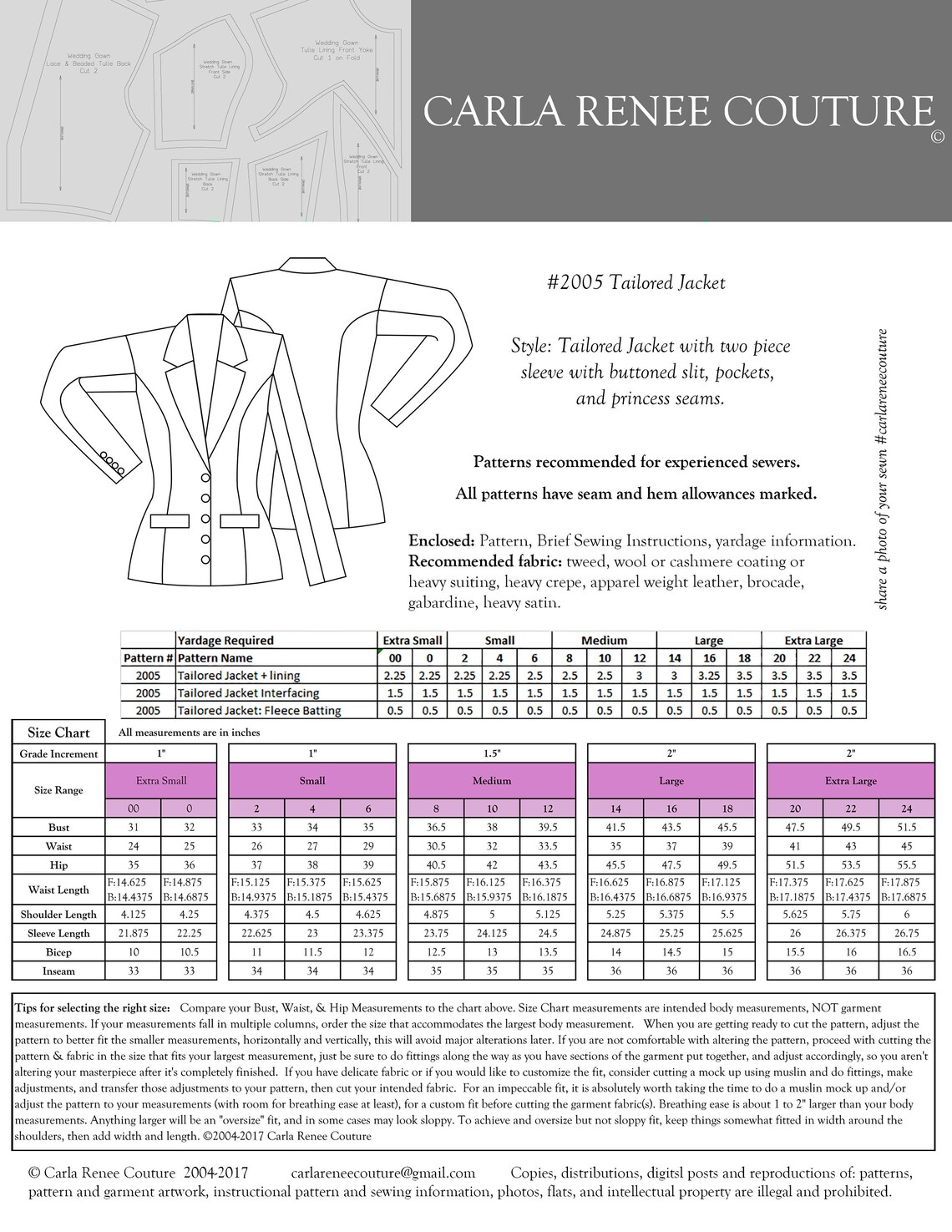 Sewing Pattern for Tailored Jacket Available in Sizes 00 to 24 - Etsy