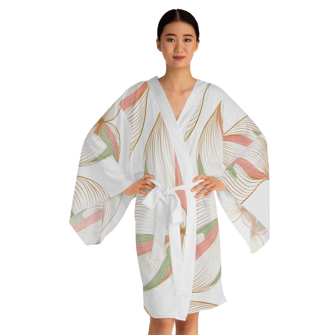Floral Long Sleeve Kimono Robe, Relaxation Wear, Cozy Home Attire, Boho ...