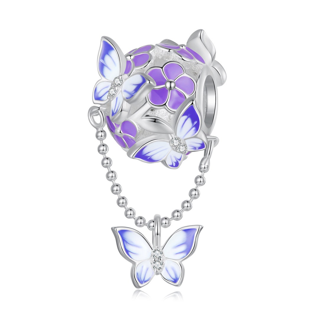 Purple Butterfly Tassel Flower Charm, Charms for Pandora Bracelet, for ...