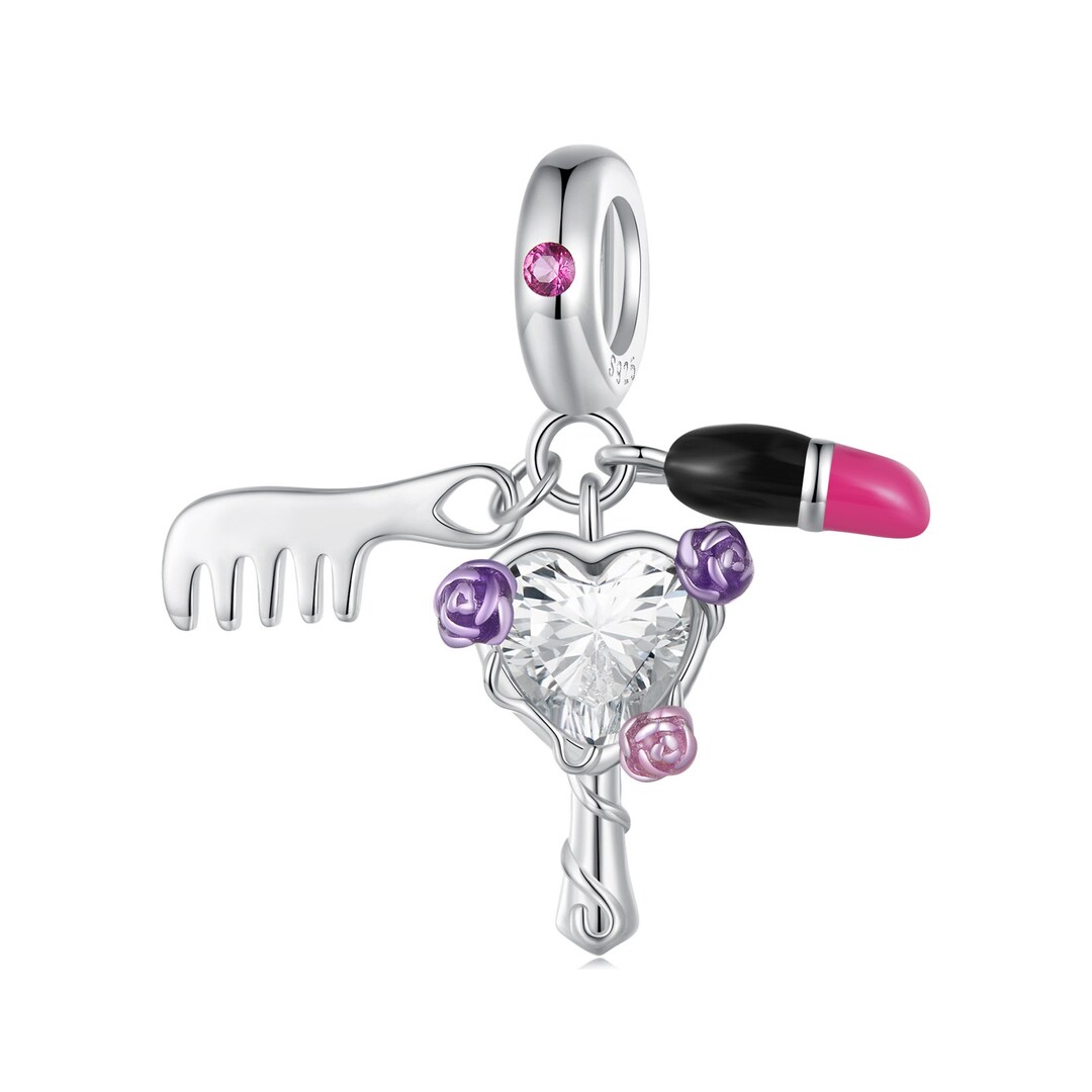 Comb Mirror Lipstick Charm, Dress up Charm, 925 Sterling Silver Charms ...