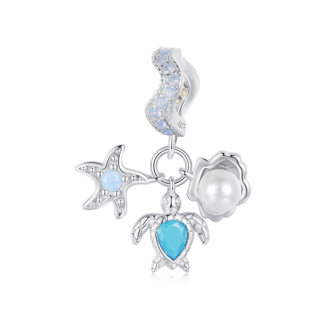 Sea Turtle and Starfish Pearl Ocean Charm, Fit Pandora Charms, 925 ...