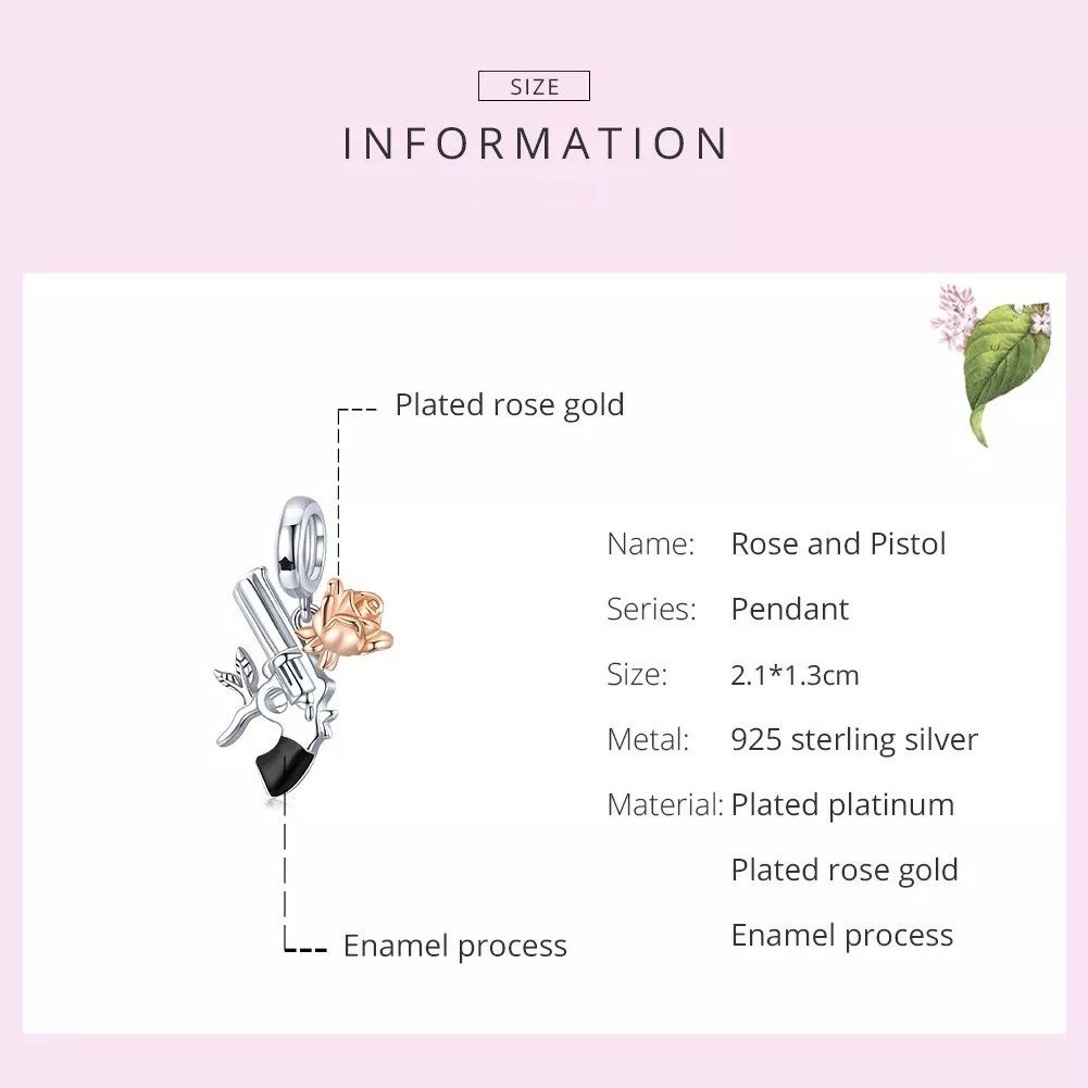 Rose and Pistol Cowboy Pendant Charm,925 Sterling Silver Charms,charms ...