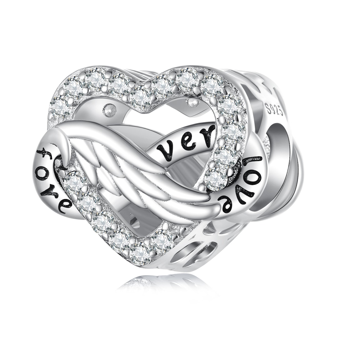 Infinite Angle Wing Heart Charm, for Pandora Charm Bracelet, 925 ...