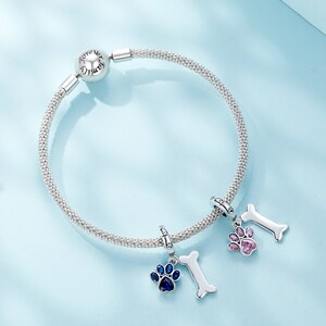 Dog Paw & Bone Pendant Charm, for Pandora Charm Bracelet, 925 Sterling ...