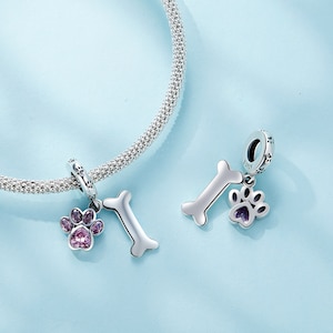 Dog Paw & Bone Pendant Charm, for Pandora Charm Bracelet, 925 Sterling ...
