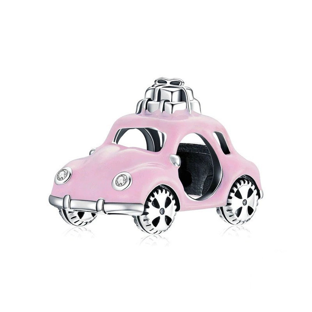 925 Sterling Silver Charms,pink Enamel Car Gift Box Charm,fit Pandora ...