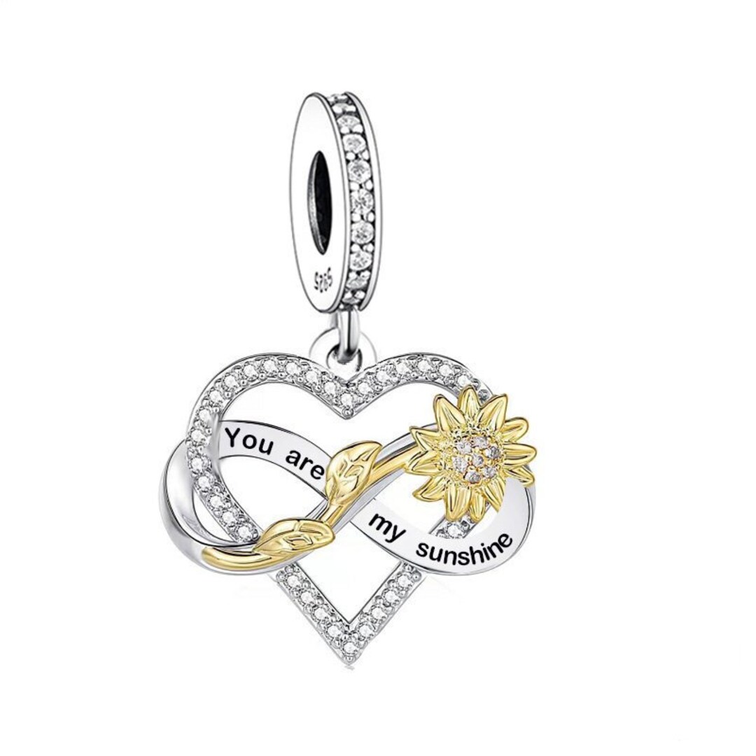 You Are My Sunshine Sunflower Endless Love Heart Charm, Fit Pandora ...