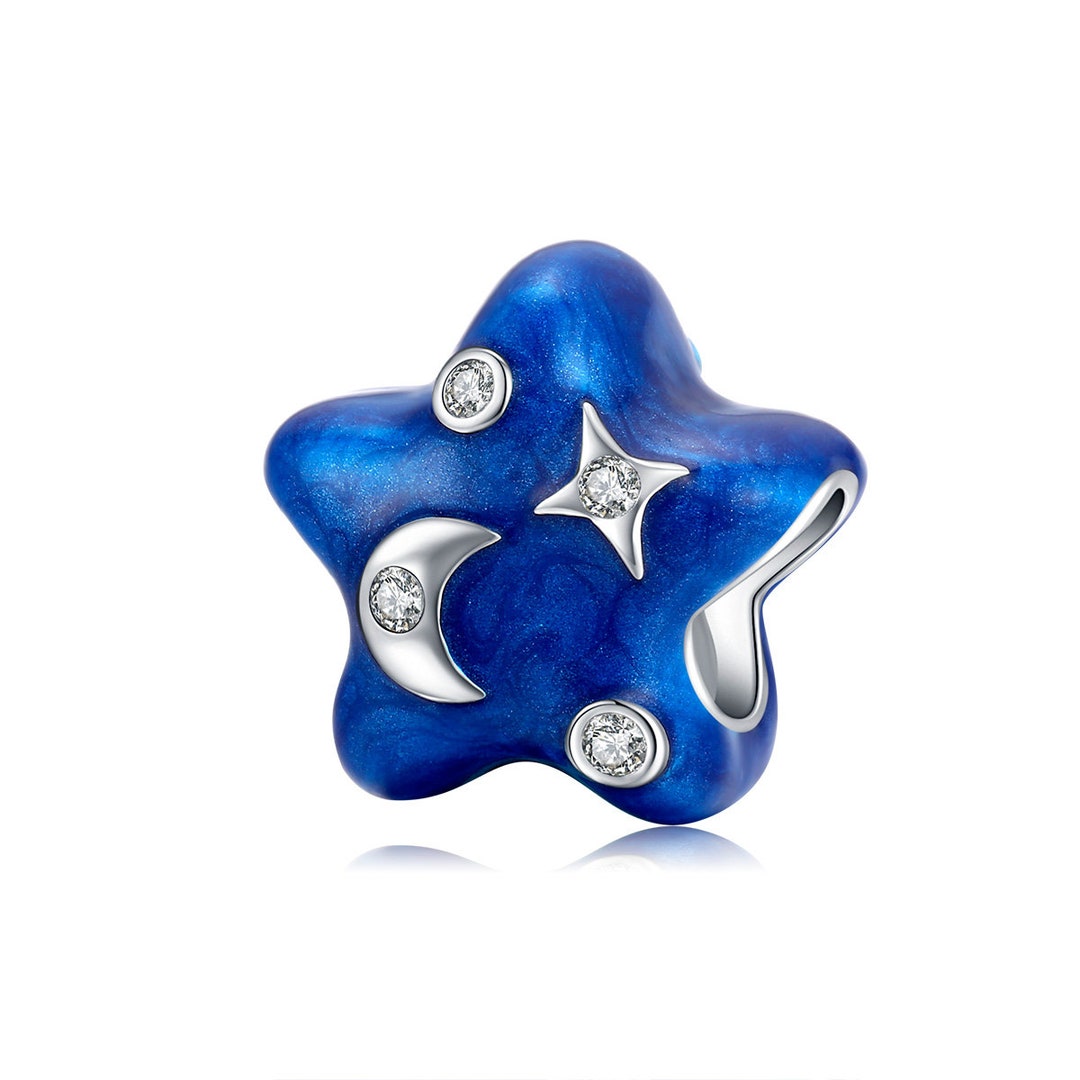 Moon & Star Blue Enamel Charm, Fit Pandora Charms, for Pandora Charm ...