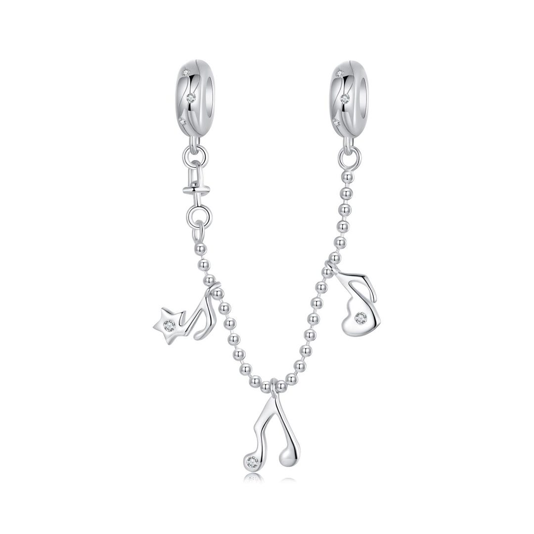 Music Note Safety Chain Charm, Fit Pandora Charms, 925 Sterling Silver ...