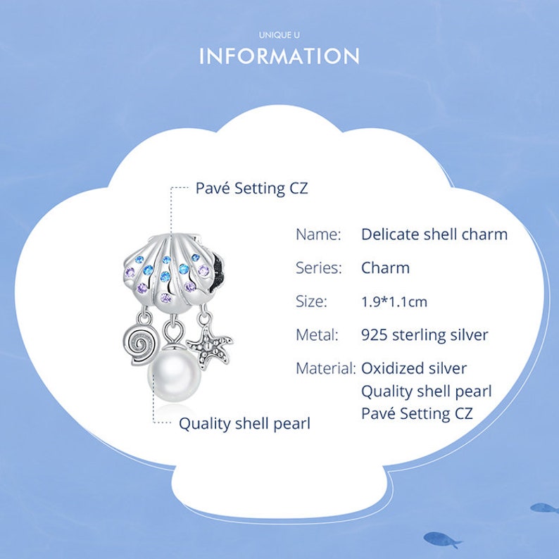 Ocean Series Pave CZ Shell Pearl Starfish Dangle Charm, 925 Sterling ...