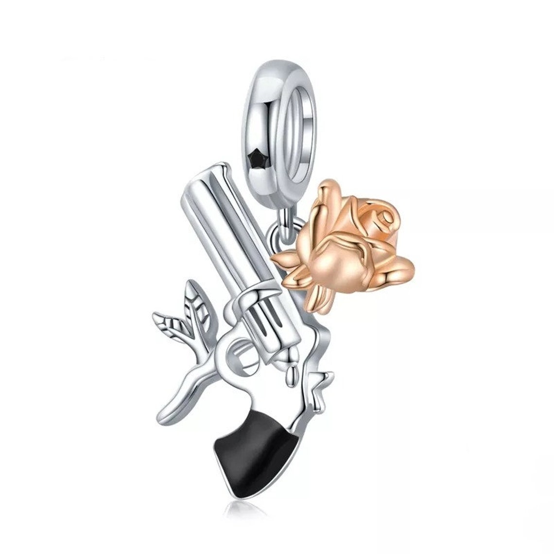 Rose and Pistol Cowboy Pendant Charm,925 Sterling Silver Charms,charms ...