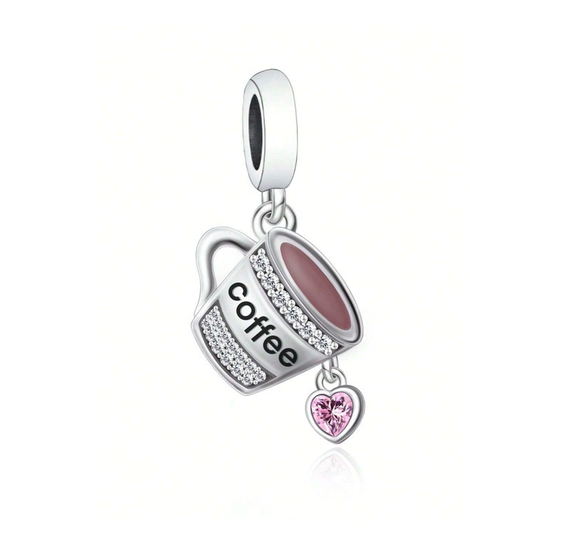 Coffee Cup With Heart Charm, 925 Sterling Silver Charms, Charms for ...
