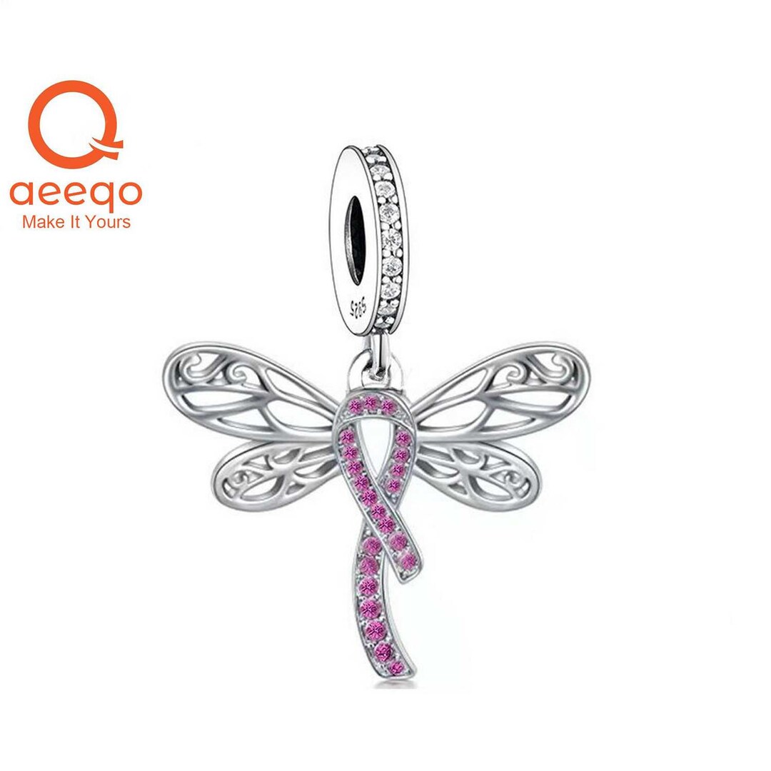 Dragonfly With Pink Ribbon Breast Cancer Awareness Charm, Charms for ...