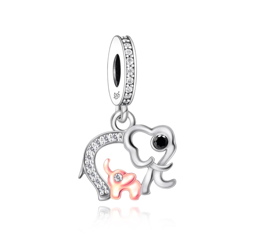 Openwork Elephant Mother and Baby Zircon Dangle Charm, Fit Pandora ...
