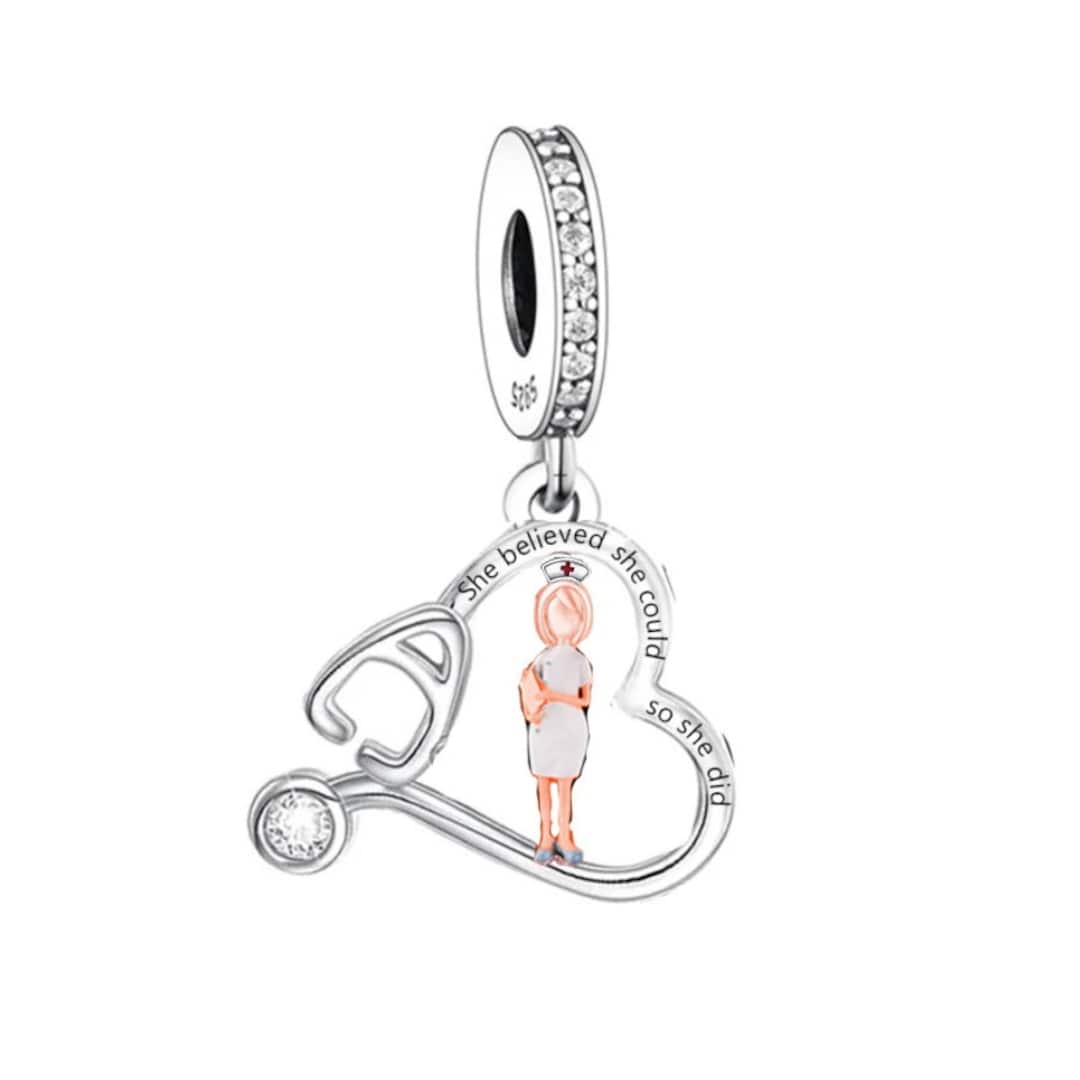 Nurse and Stethoscope Health Medicine Charm, Fit Pandora Charms, Charms ...