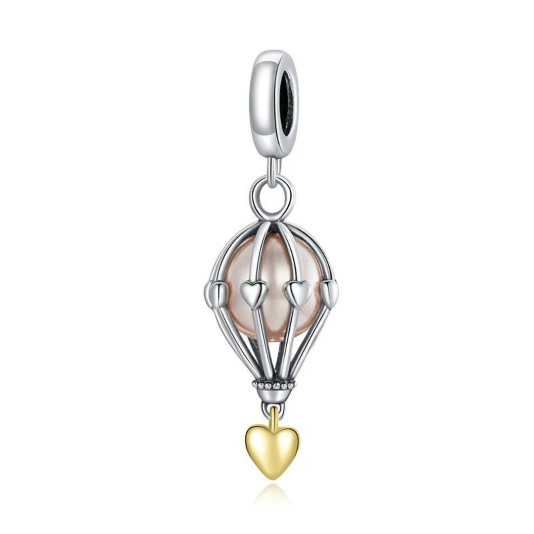 Fit Pandora Charms,shell Pearl Hot Air Balloon Heart Charm,925 Sterling ...