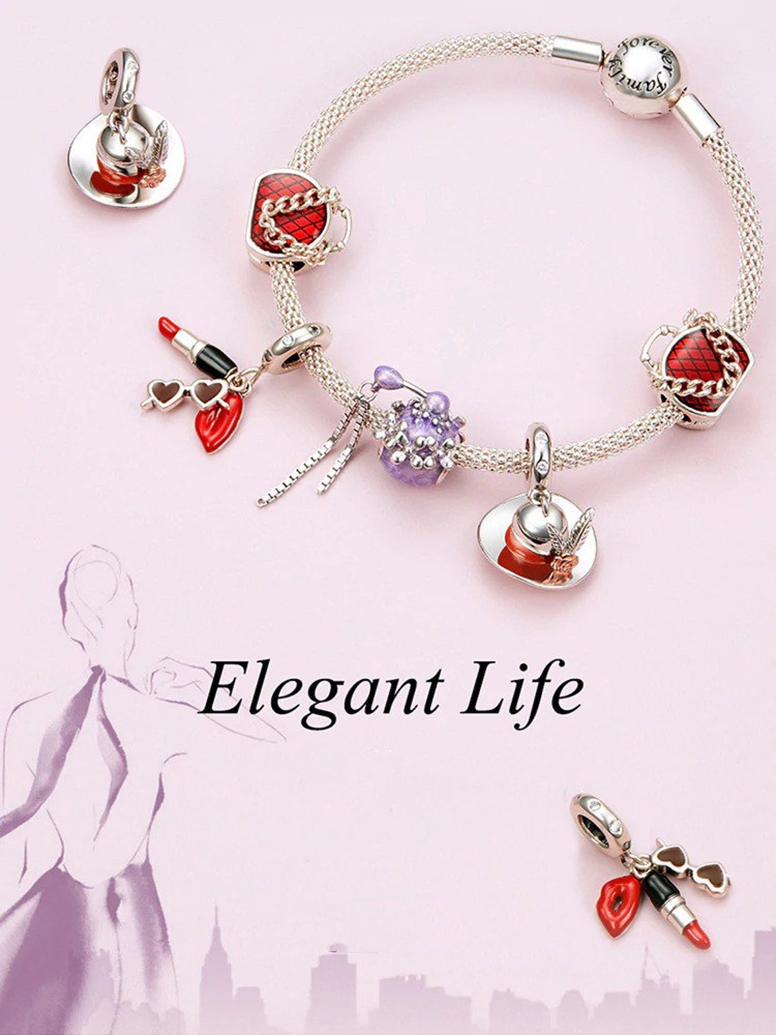 925 Sterling Silver Charms,charms for Bracelet,lipstick and Sunglasses ...