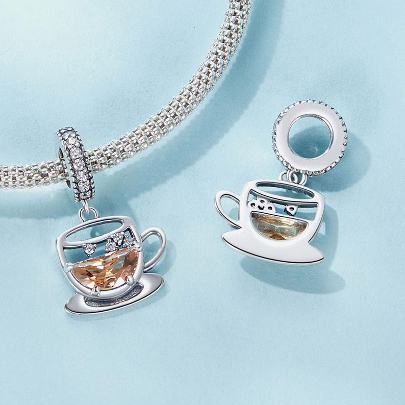 Funny Coffee Cup Pendant Charm, Fit Pandora Charms, 925 Sterling Silver ...