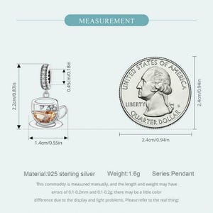 Funny Coffee Cup Pendant Charm, Fit Pandora Charms, 925 Sterling Silver ...