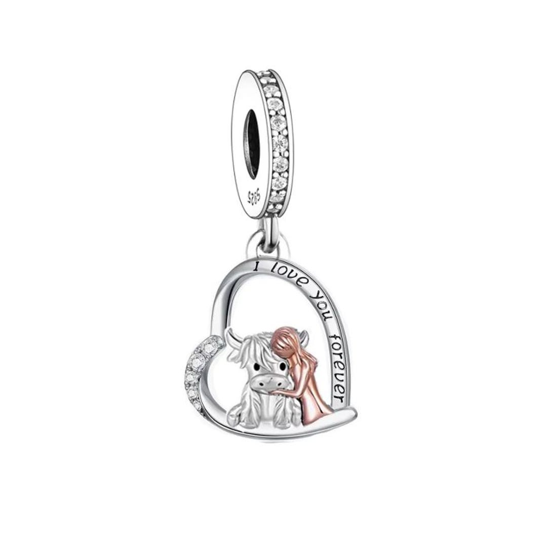 Girl and Highland Cow Heart Charm, Charms for Pandora Bracelet, Fit ...