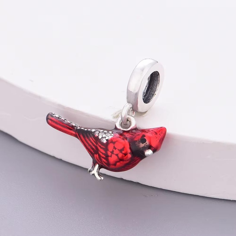 Red Cardinal Bird Pendant Charm, Fit Pandora Charms, 925 Sterling ...