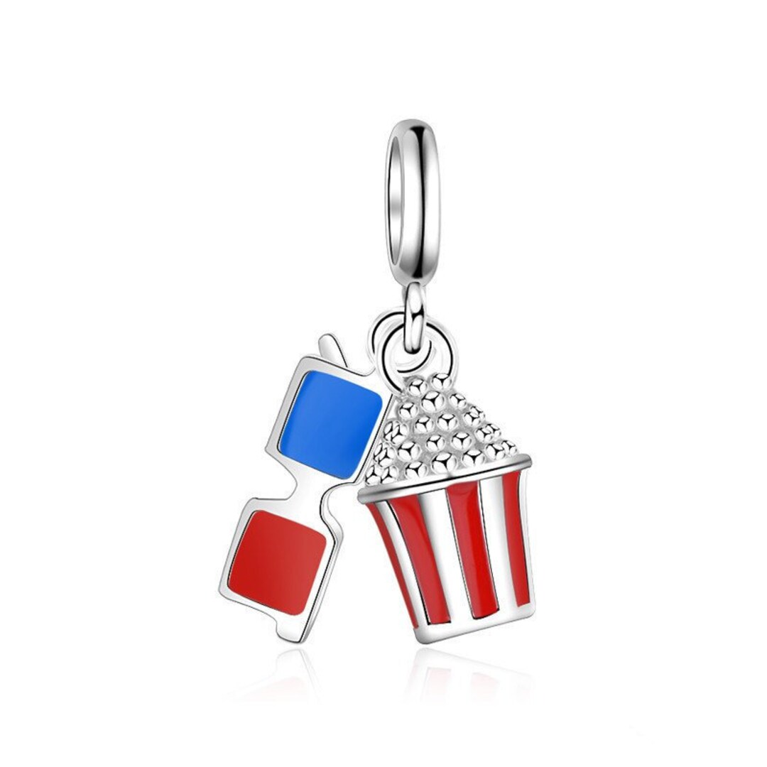 Popcorn With Blue Red Sunglasses Charm, 925 Sterling Silver Charms, Fit ...