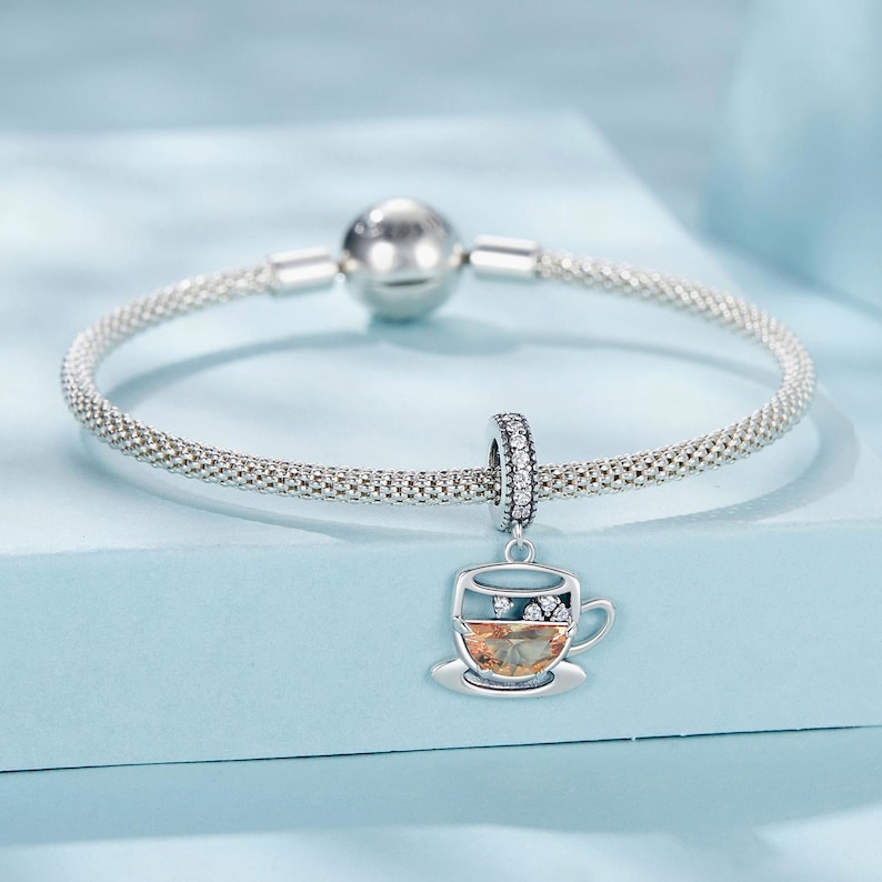Funny Coffee Cup Pendant Charm, Fit Pandora Charms, 925 Sterling Silver ...