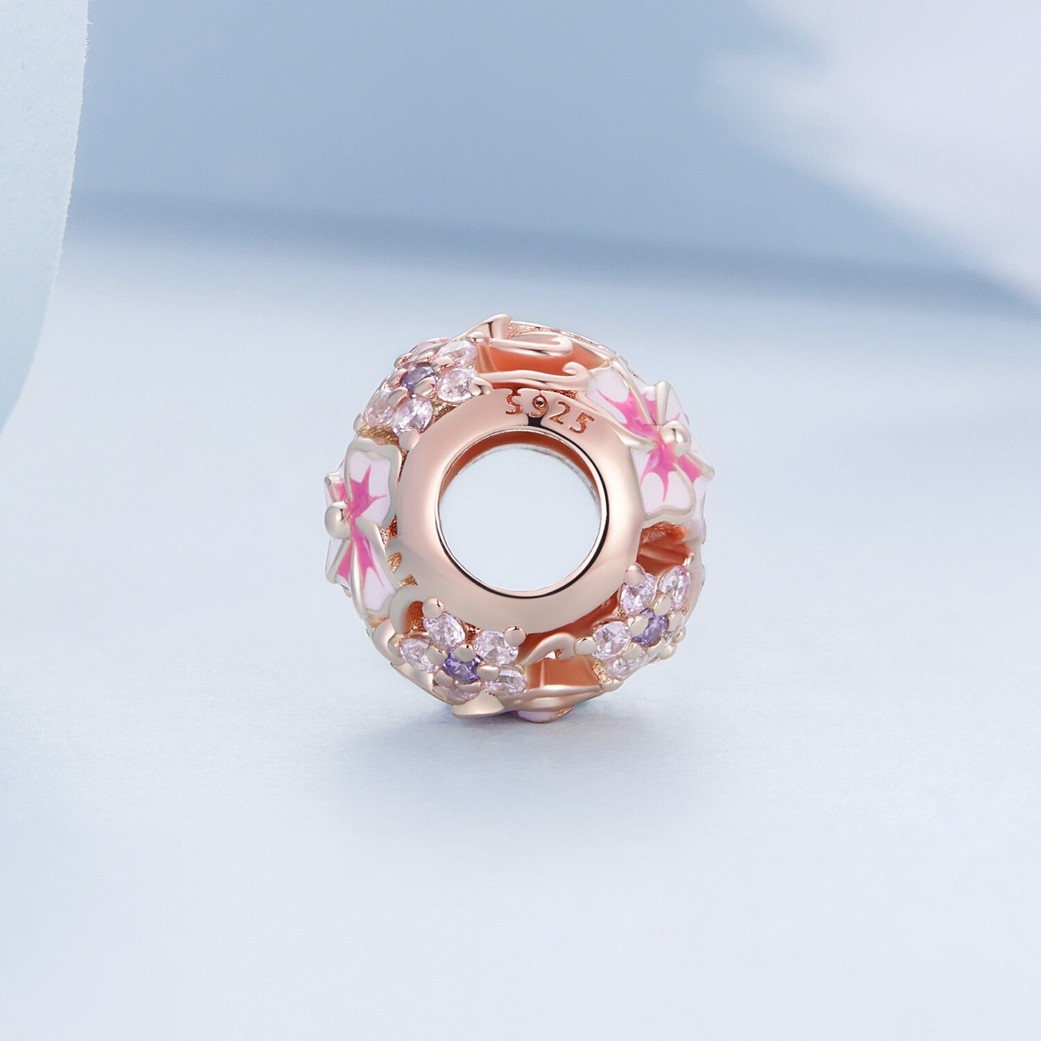 AEEQO Pink Sakura Flower Openwork Rose Gold Plated Bead Charm, Fit ...