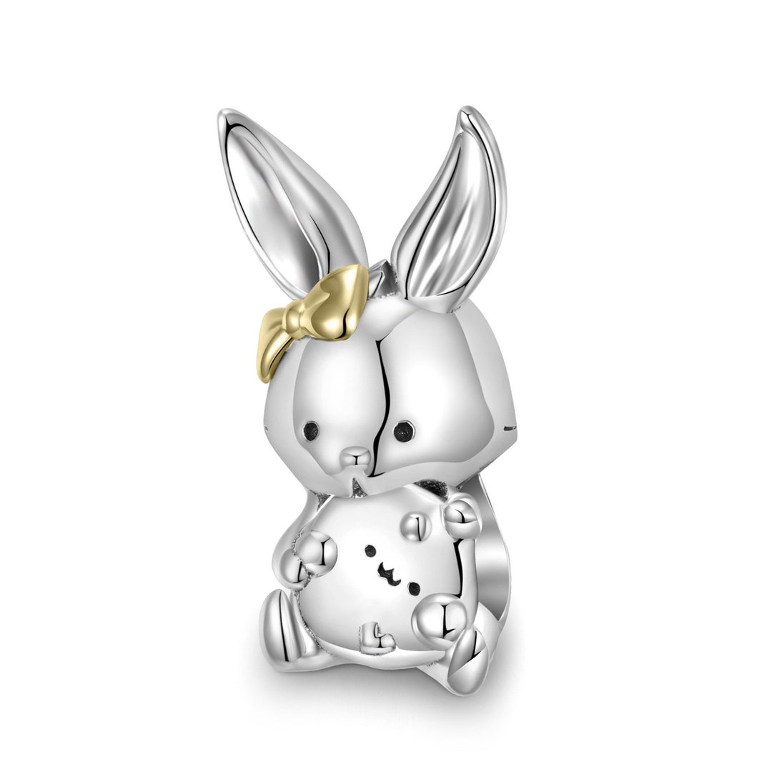 Bunny With 14K Gold Bow Tie Charm, for Pandora Charm Bracelet, Fit ...