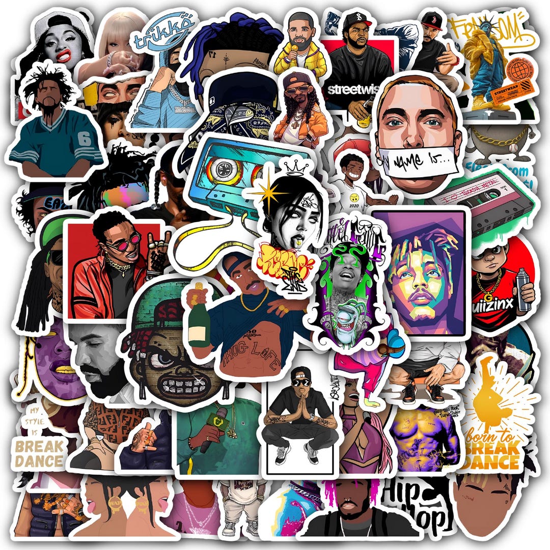 Set 60 Hip Hop Stickers for Turntables, Streetwear Jackets, Waterproof ...