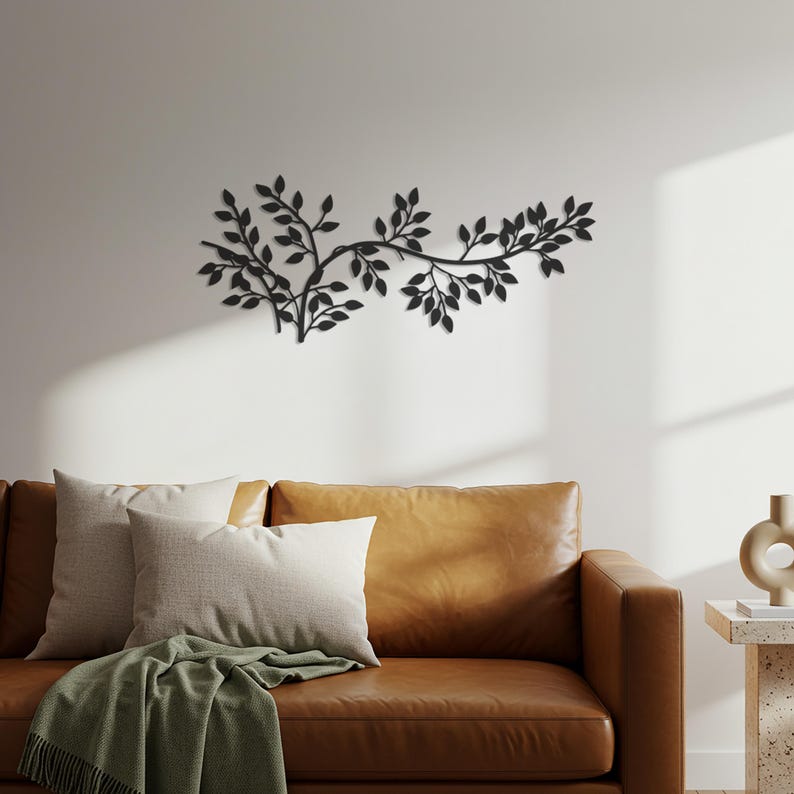 Botanical Branch Metal Wall Art: Minimalist Iron Leaf Sculpture - Etsy