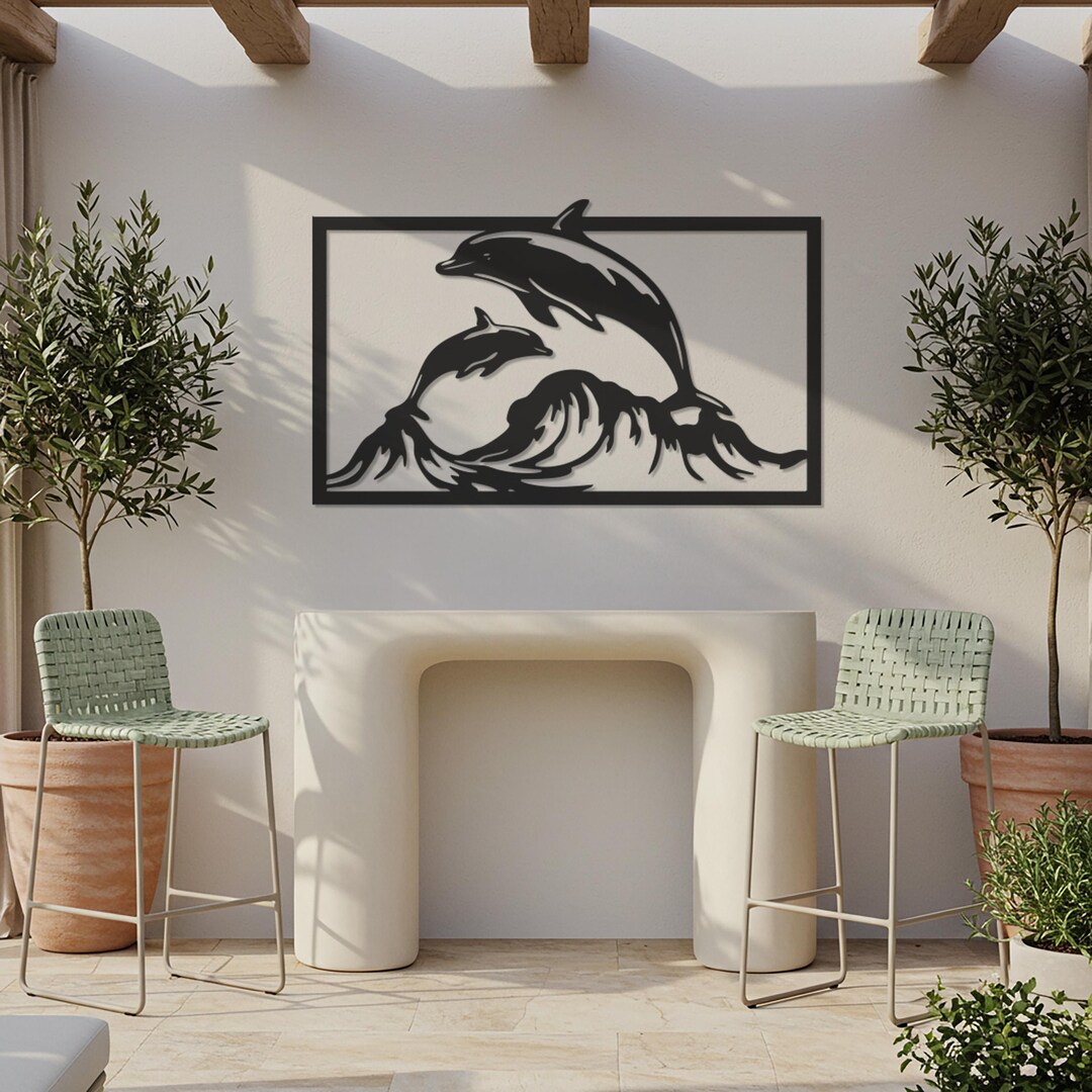 Dolphin Metal Wall Art, Ocean Wave Design, Modern Sea Life Sculpture ...