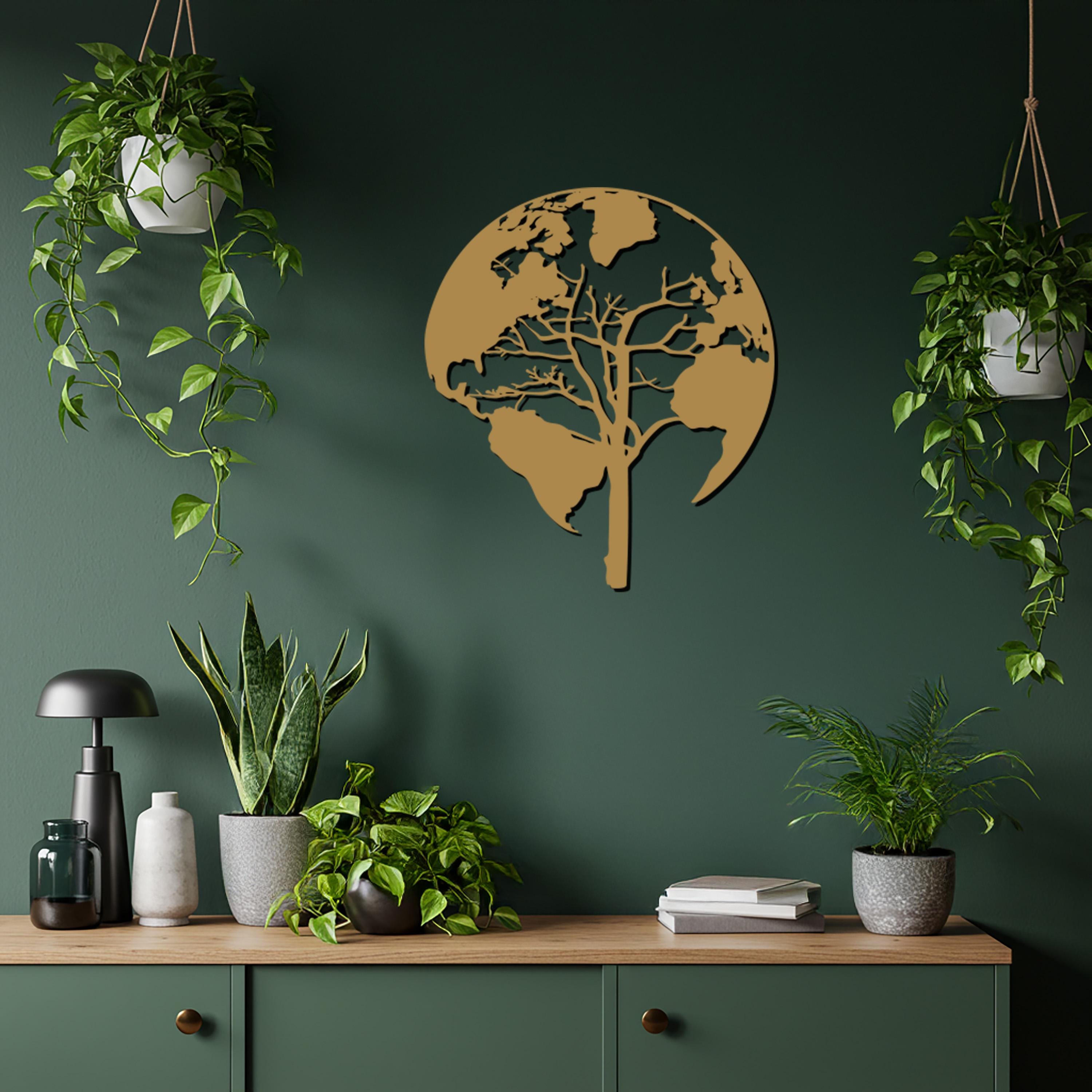 World Tree Metal Wall Art – Earth Map Silhouette Decor - Etsy